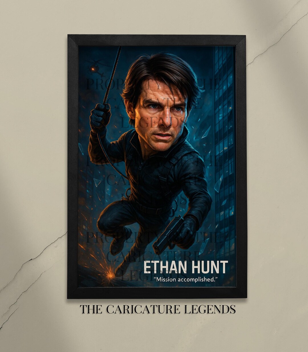 Ethan Hunt Caricature Poster – Action Movie Fan Art Canvas Print ...