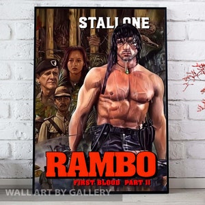 Rambo First Blood Part II Movie Poster Vintage Retro Movie Poster Art ...
