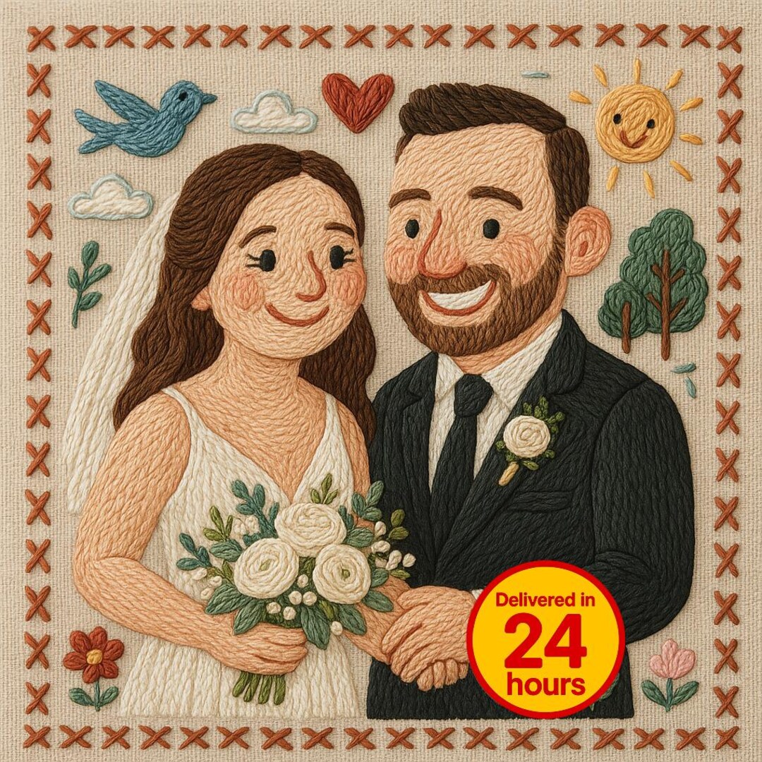 Custom Couple Embroidery Folk Style Portrait From Photo Funny ...