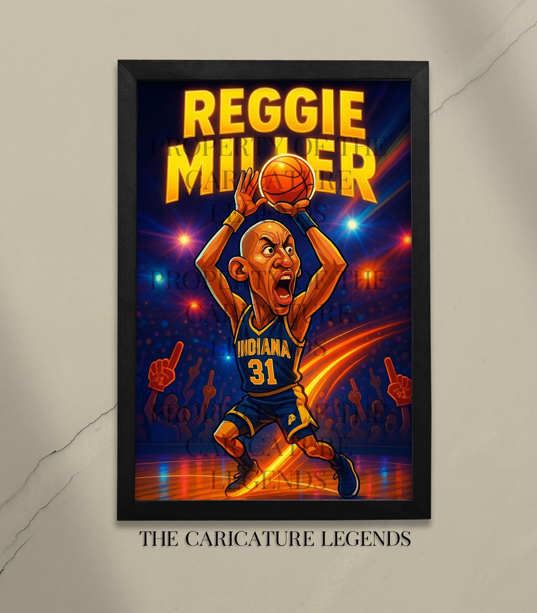 Reggie Miller Caricature Poster – Funny Basketball Wall Art, NBA Legend ...