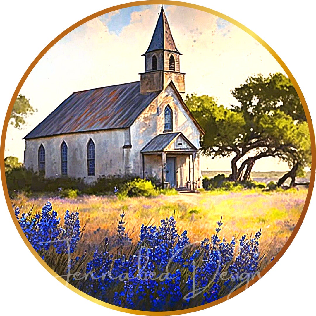 Texas Bluebonnets, Country Chapel, Round, Wreath Sign Design ...