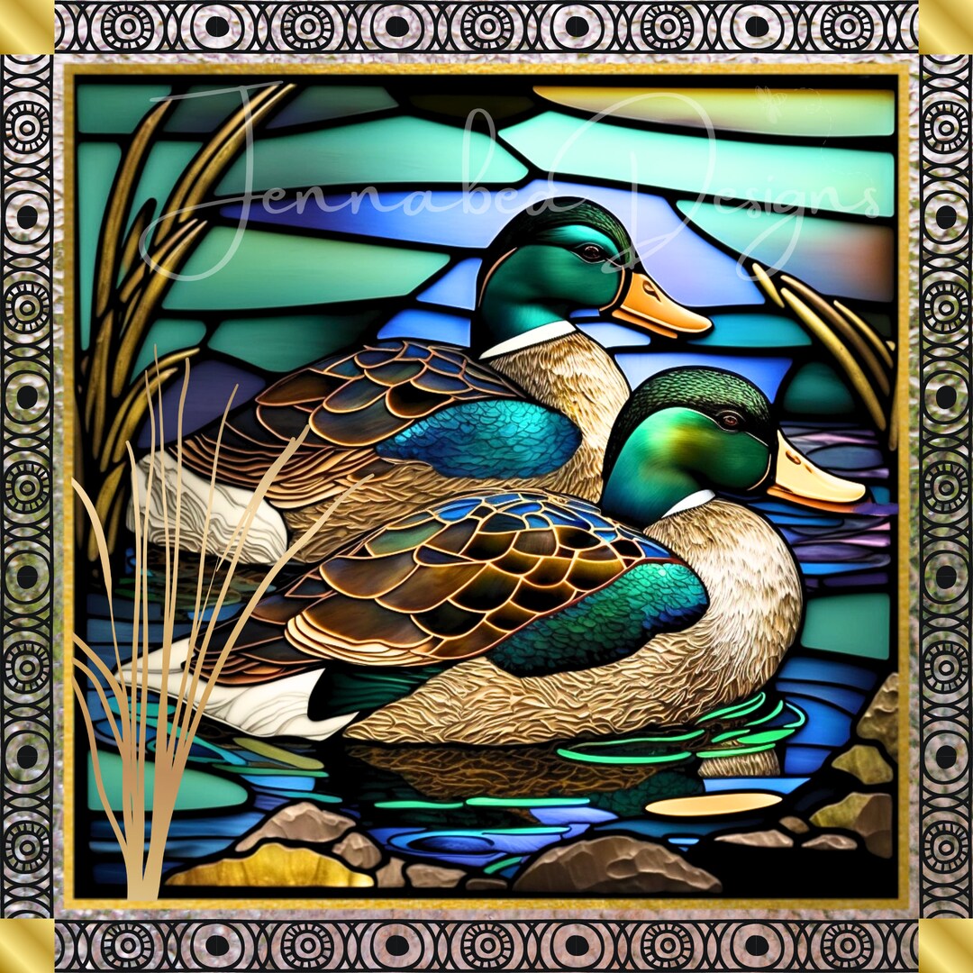 Mallard Ducks, Birds, Faux Stained Glass Design, Wreath Sign Design ...