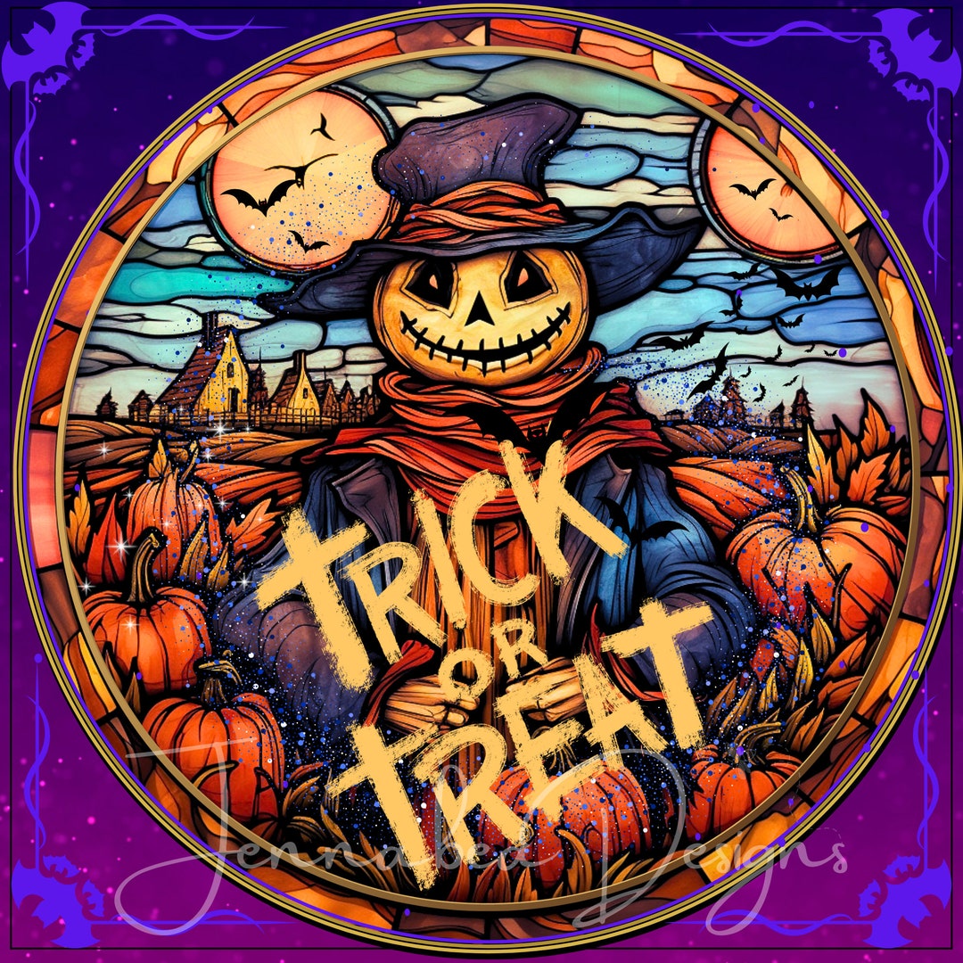 Scarecrow, Seasonal, Halloween, Faux Stained Glass, Round or Square ...