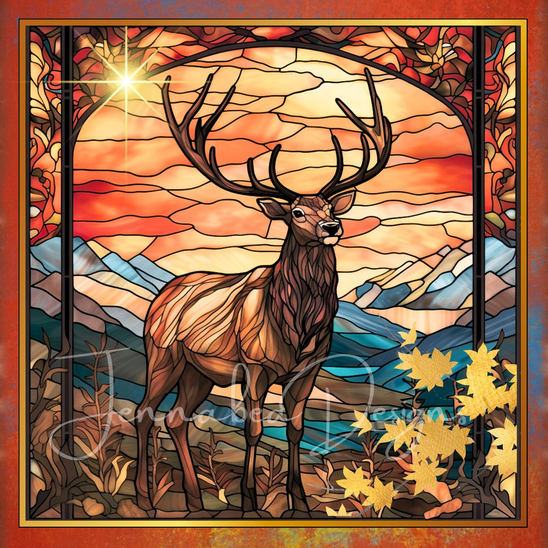 Elk, Wildlife, Faux Stained Glass, Wreath Sign Design, Sublimation ...