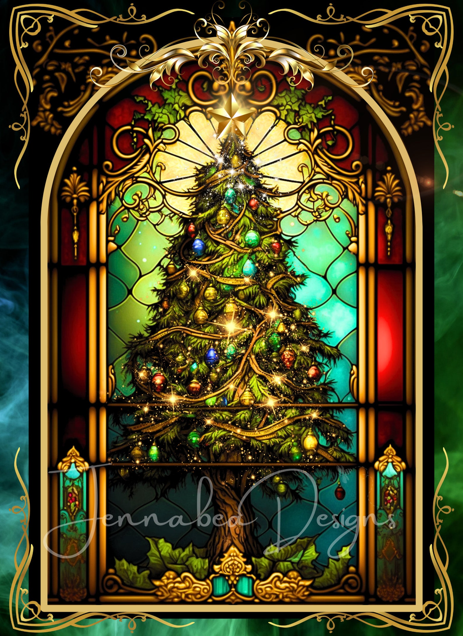 Christmas, Tanenbaum, Faux Stained Glass, Sign Design, Cling Design ...