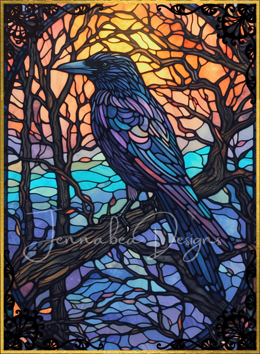 Crow, Faux Stained Glass, Halloween, Seasonal, Rectangular, 11x15 ...