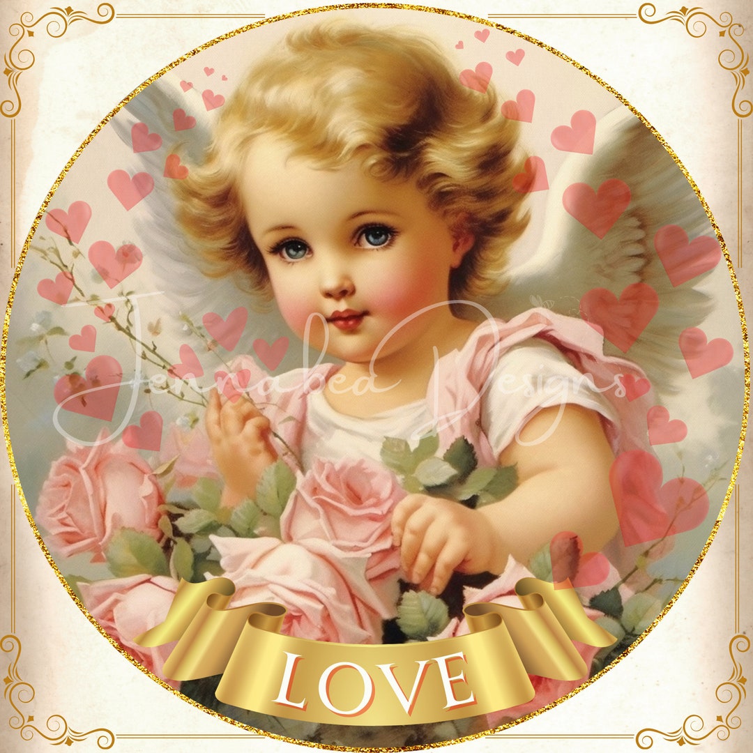 Love, Valentine, Cupid, Cherub, Wreath Sign Design, Round or Square ...