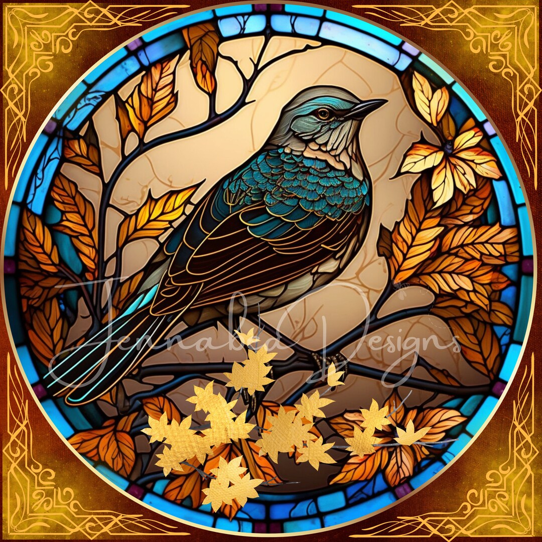 Mockingbird, Bird, Faux Stained Glass, Round and Square, Wreath Sign ...