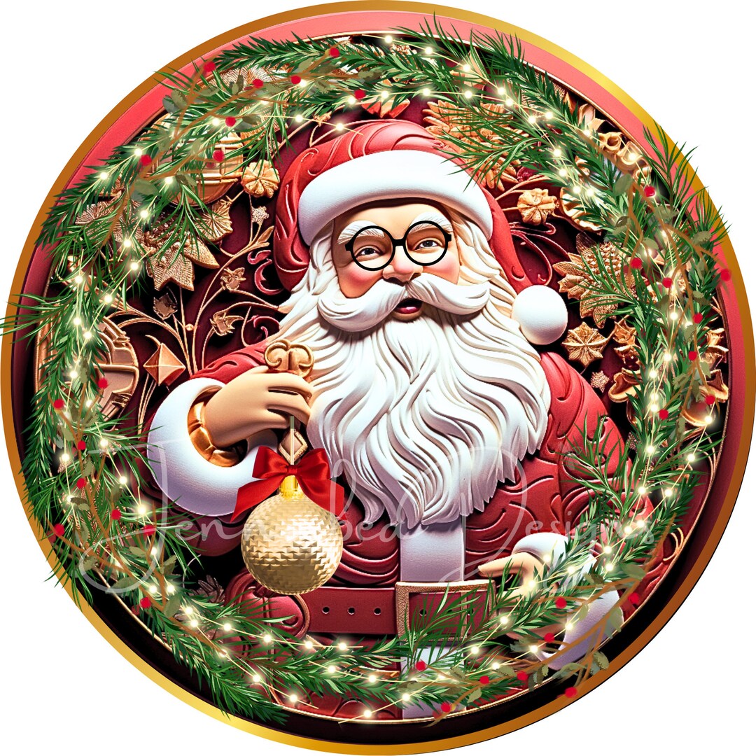 Hanging Gold, 3D Santa, Sublimation Design, Wreath Sign Design ...