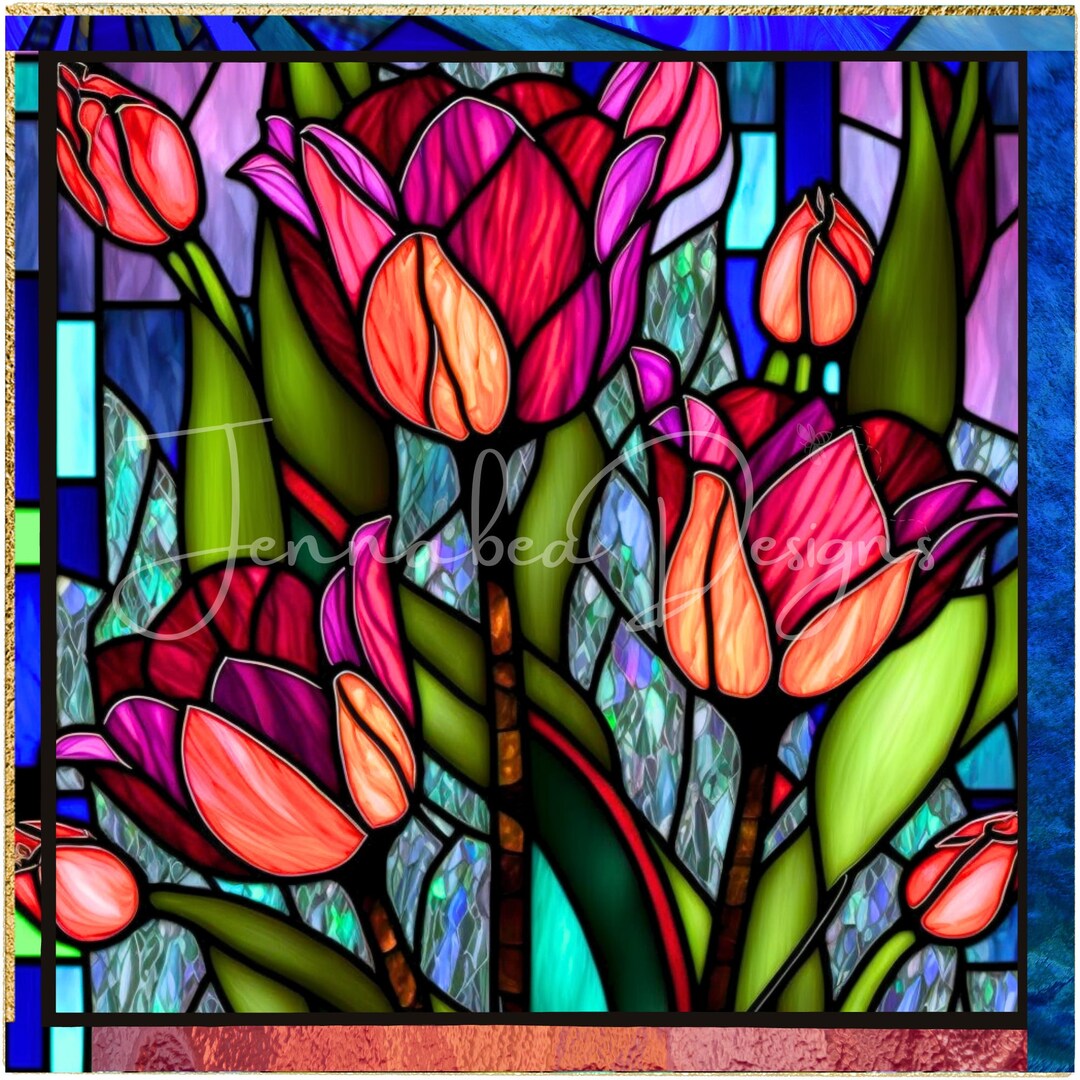 Tulips, Wreath Sign Design, Faux Stained Glass, Square Design ...