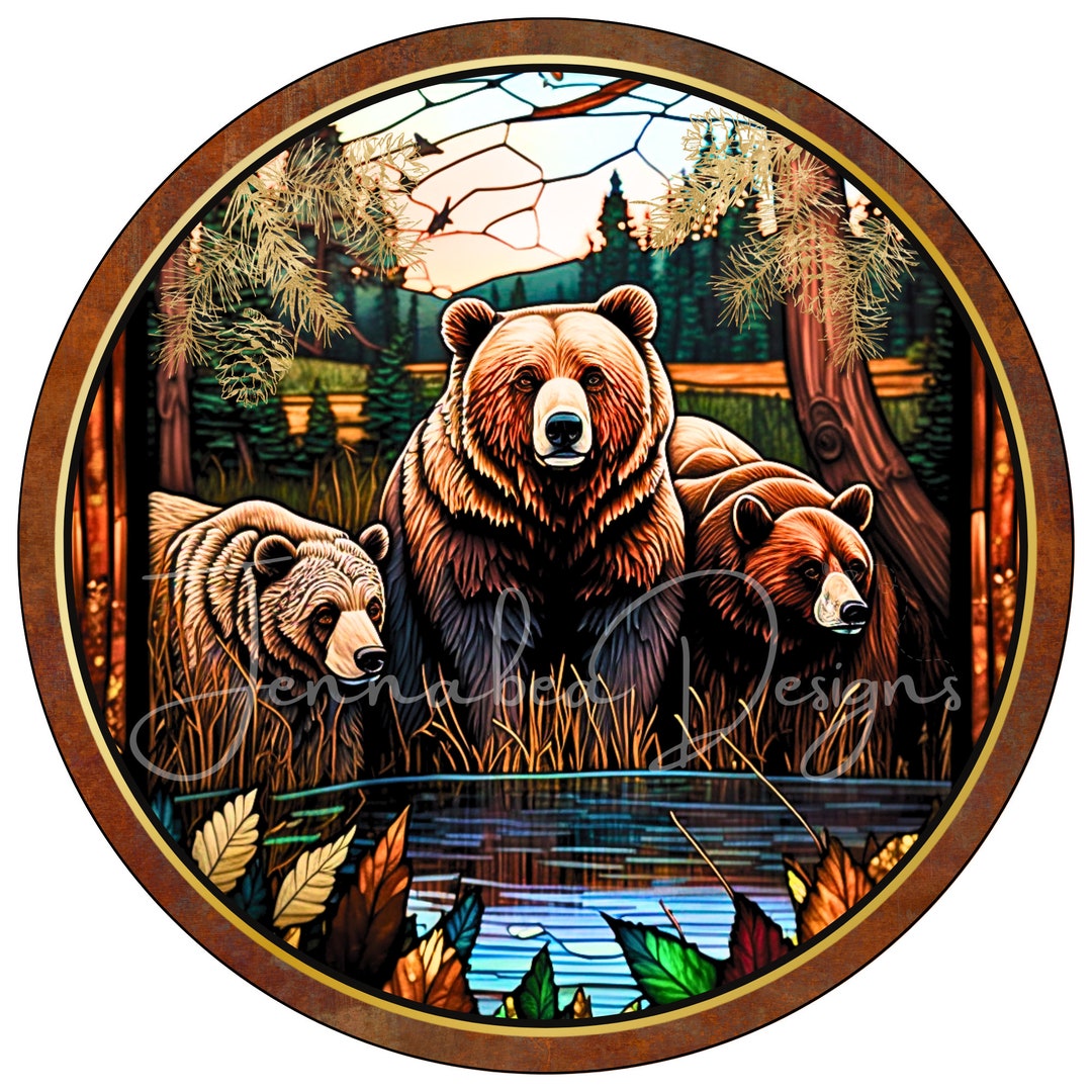 Faux Stained Glass, Wreath Sign Design, Round, Bears, Wildlife ...