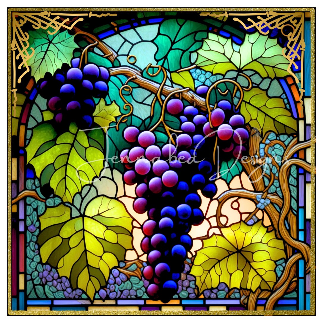 Faux Stained Glass, Wreath Sign Design, Cling, Square, Grapes ...