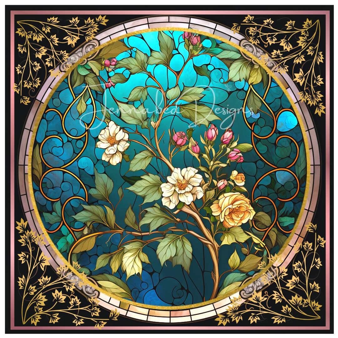 Faux Stained Glass, Wreath Sign Design, Rambling Rose, Square, Png ...