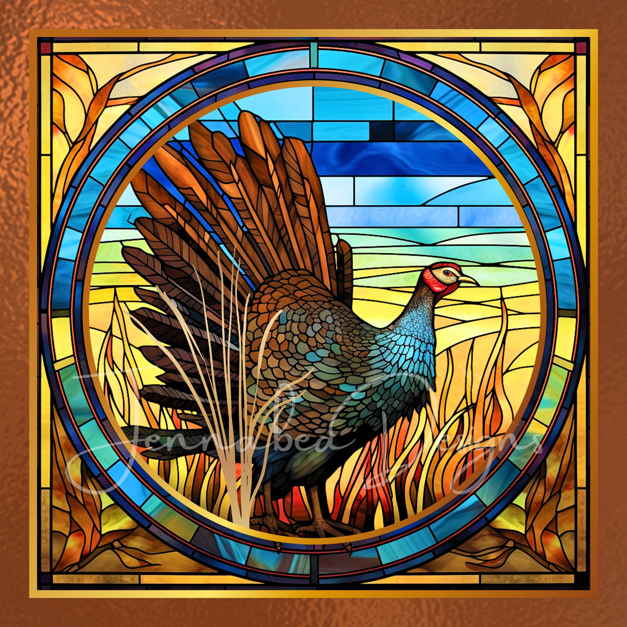 Wild Turkey, Faux Stained Glass, Seasonal, Fall Thanksgiving, Wreath ...