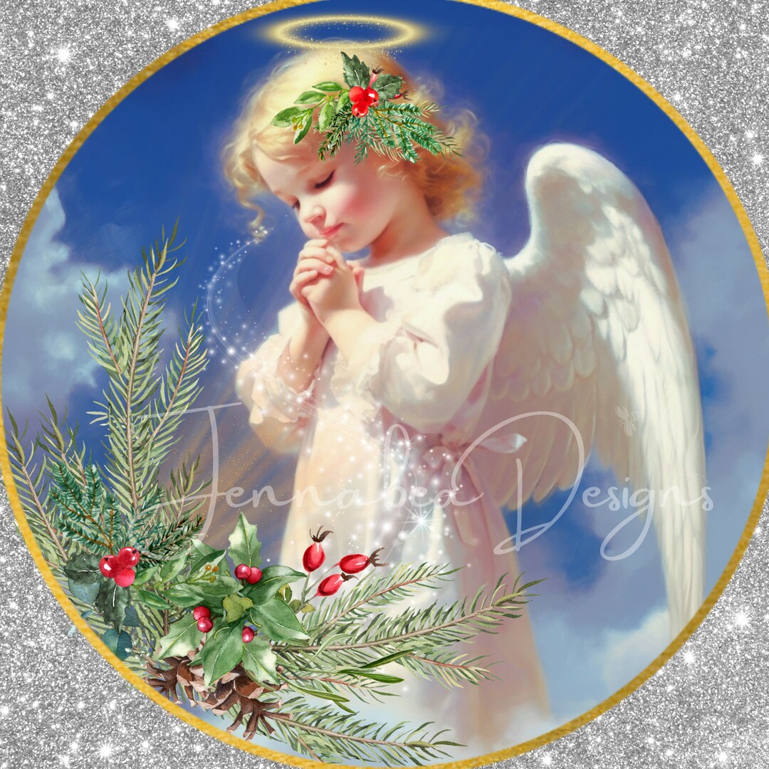 Angel, Christmas, Wreath Sign Design, Sublimation Design, Round and ...