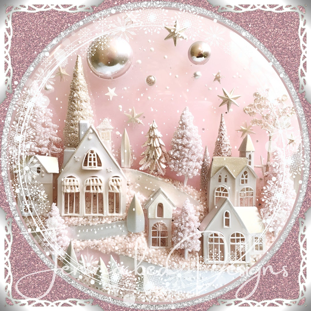 Mercury Glass Night, Vintage Pink, Putz House, 3D, Christmas, Holiday ...