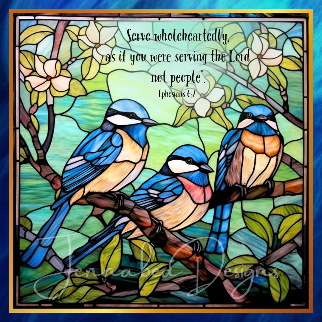 Ephesians, Faux Stained Glass, Square, Blue Tit Bird, Bible Verse ...