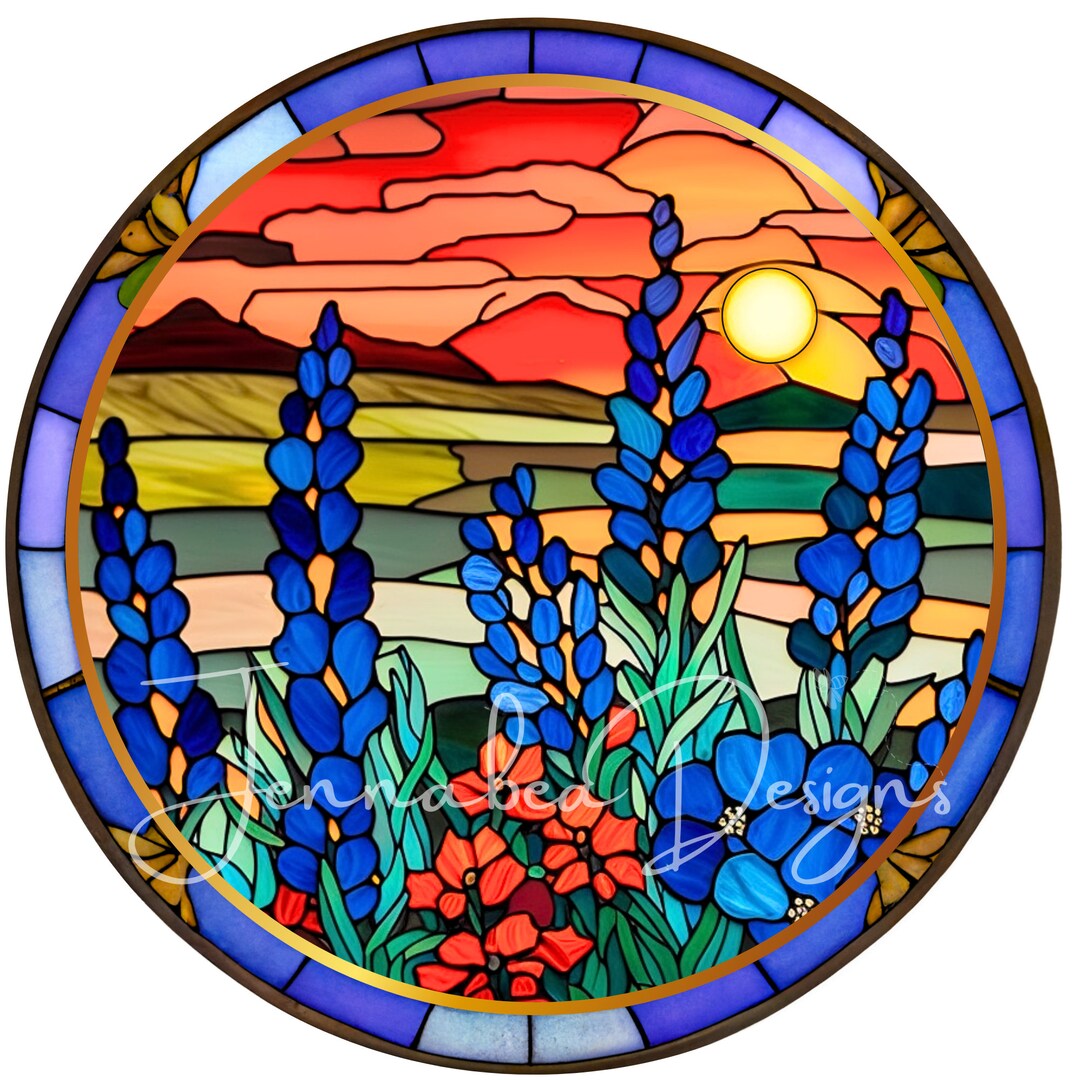 Faux Stained Glass, Lupine and Indian Paintbrush, Sunset, Wreath Sign ...