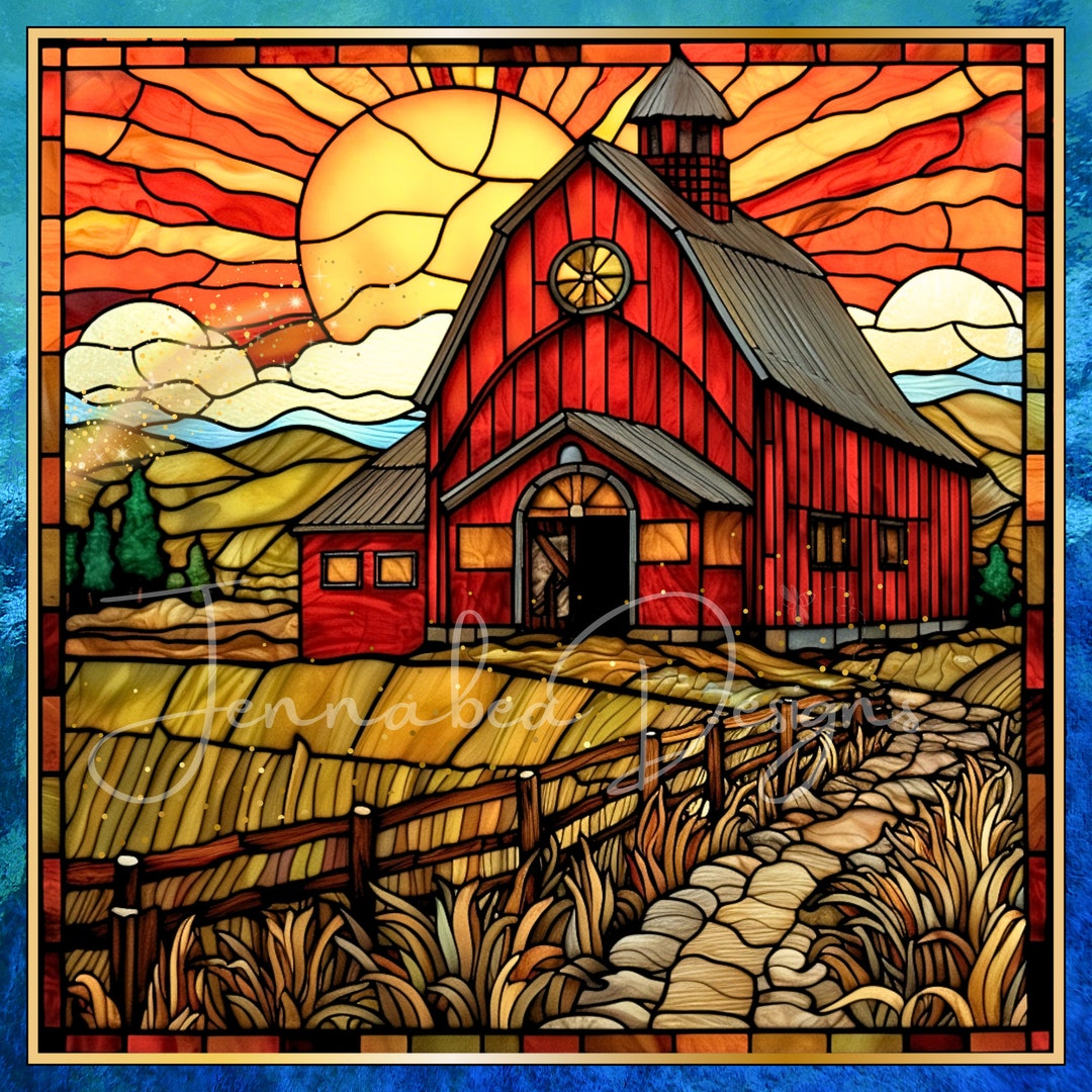 Sun up to Sun Down, Farm, Barn, Fields, Faux Stained Glass, Wreath Sign ...