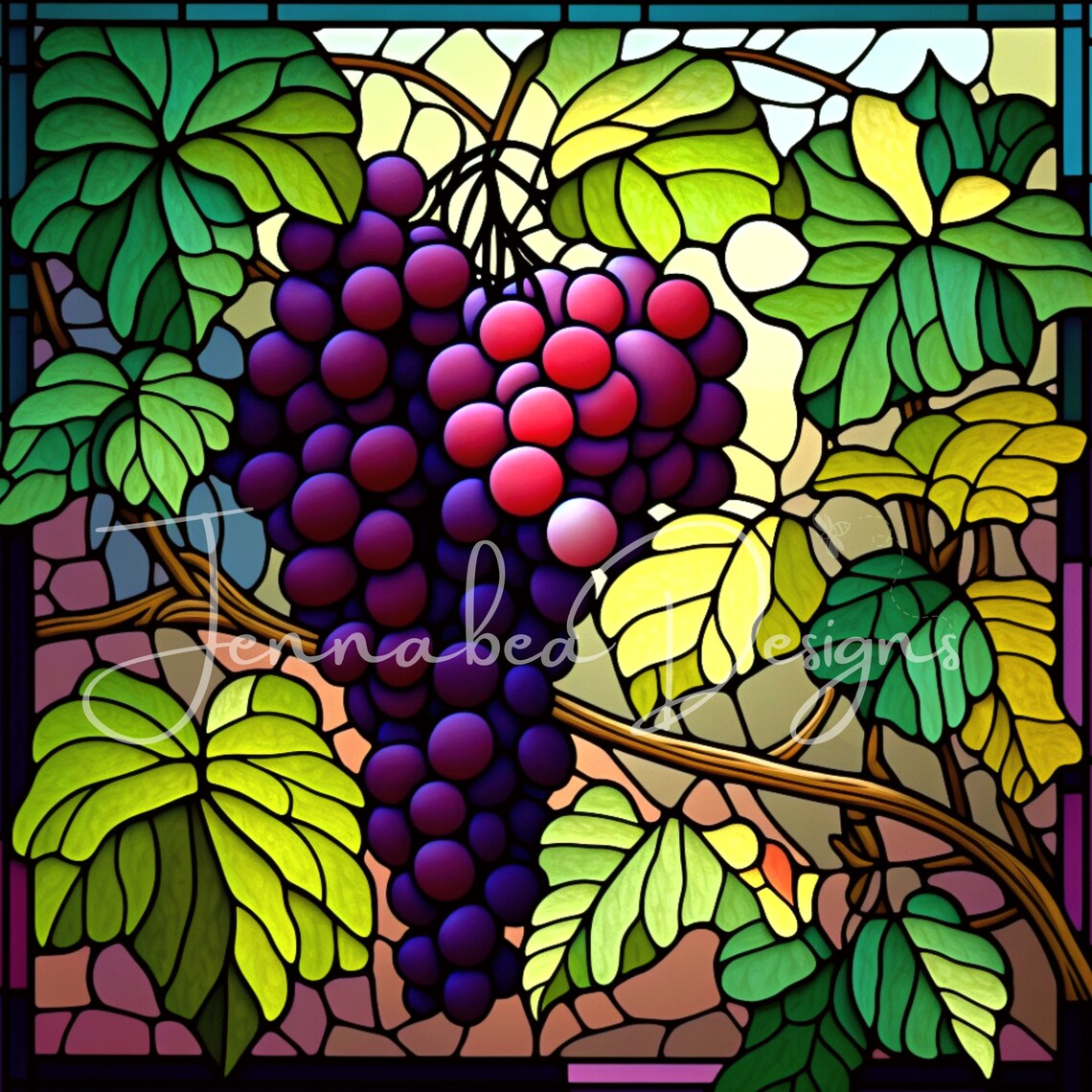 Faux Stained Glass Grapes Sublimation Design Square Wreath - Etsy