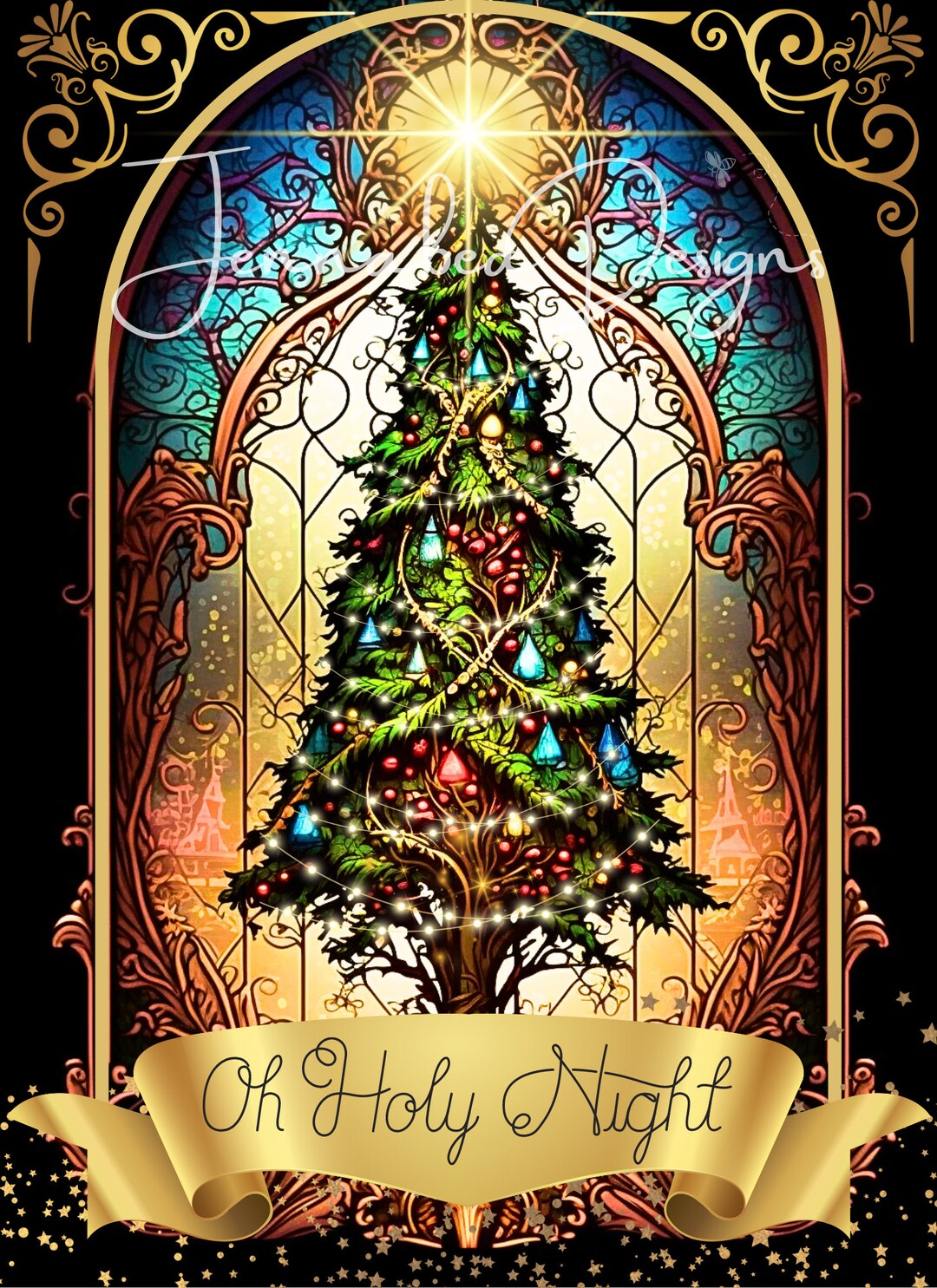 Faux Stained Glass, Oh Holy Night, Christmas Tree, Holiday, 8x11 ...