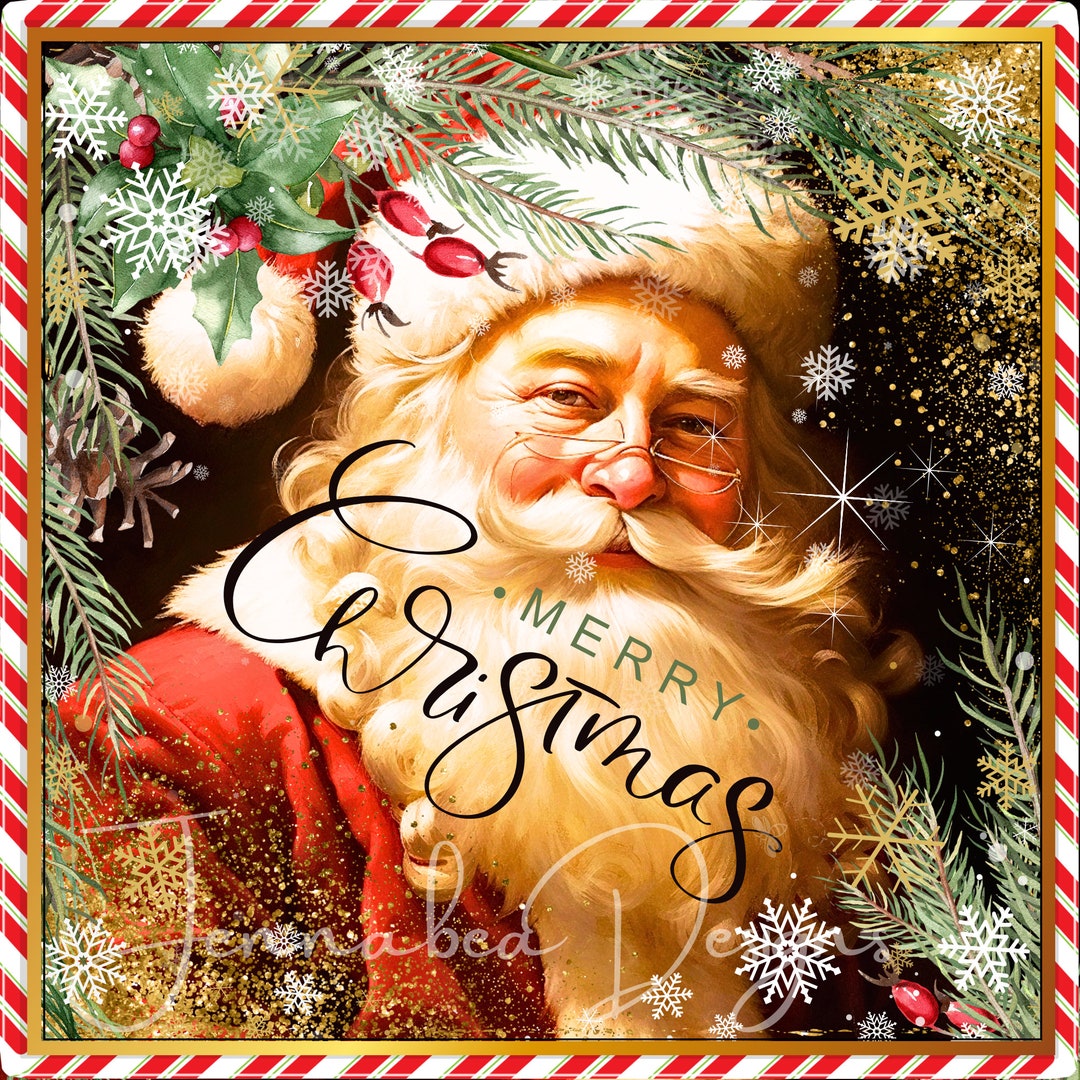 Santa Claus, Christmas, Holiday Design, Seasonal, Square, Wreath Sign ...