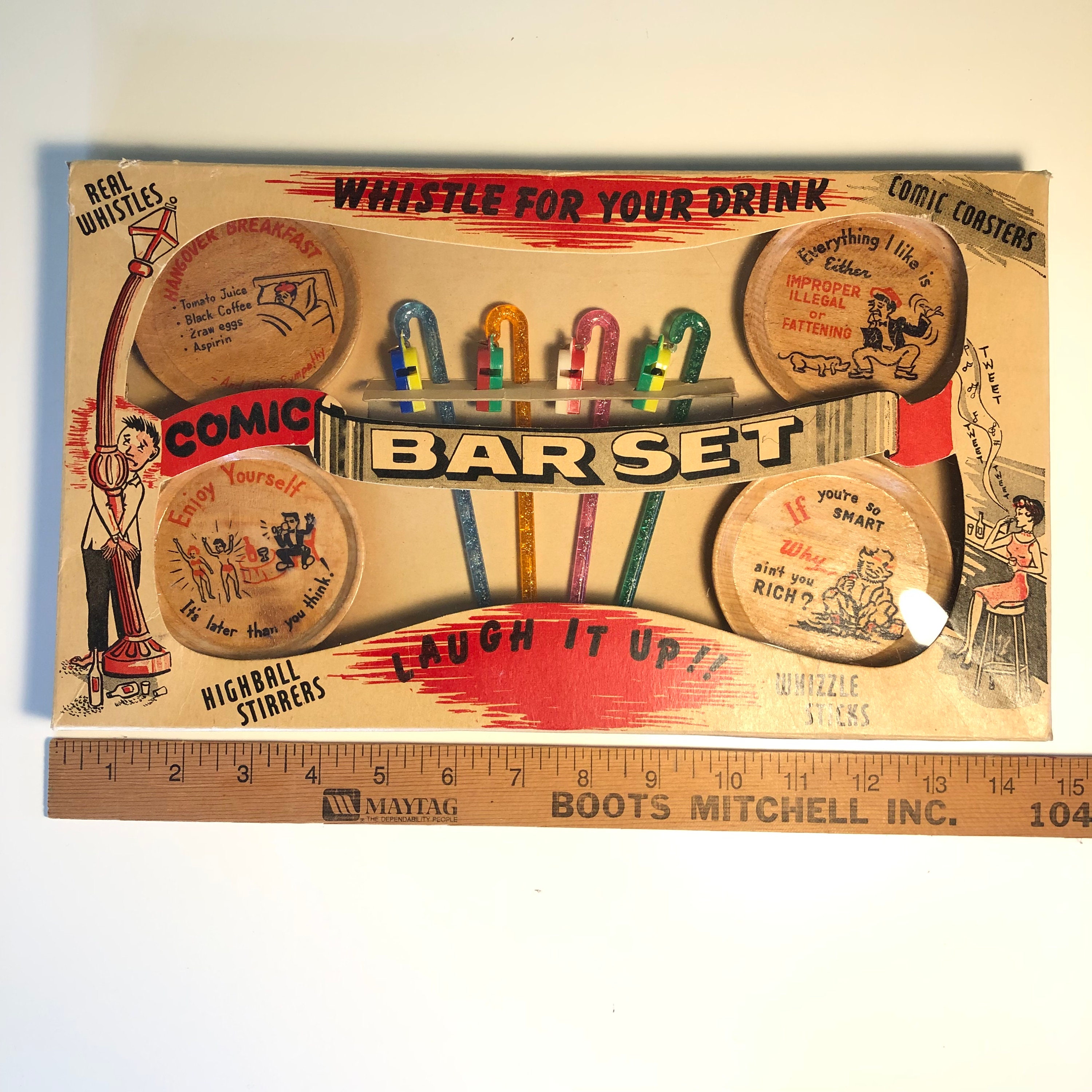 Vintage Whistle for Your Drink, Comic Bar Set Whizzle Sticks With ...