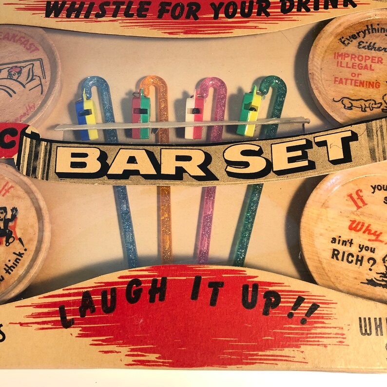 Vintage Whistle for Your Drink, Comic Bar Set Whizzle Sticks With ...