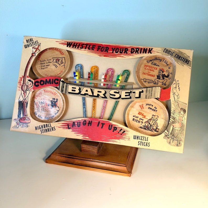 Vintage Whistle for Your Drink, Comic Bar Set Whizzle Sticks With ...