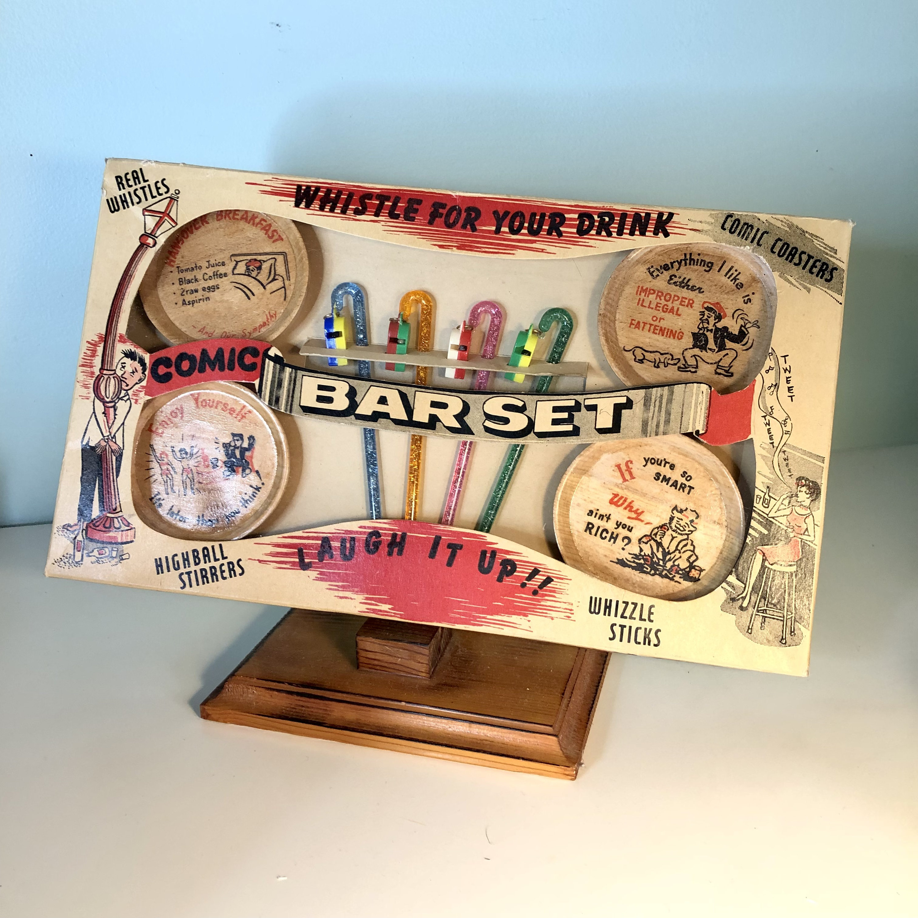 Vintage Whistle for Your Drink, Comic Bar Set Whizzle Sticks With ...