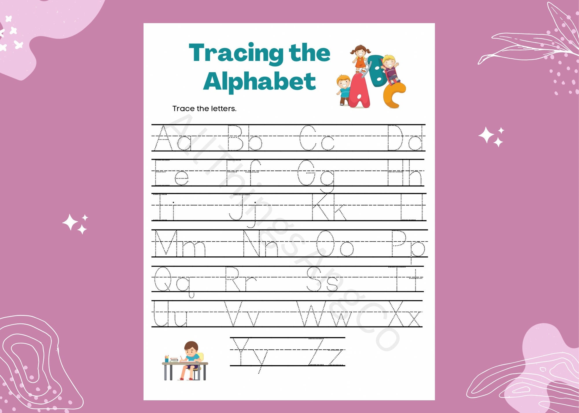 Trace the Alphabet Printable Worksheet - Etsy