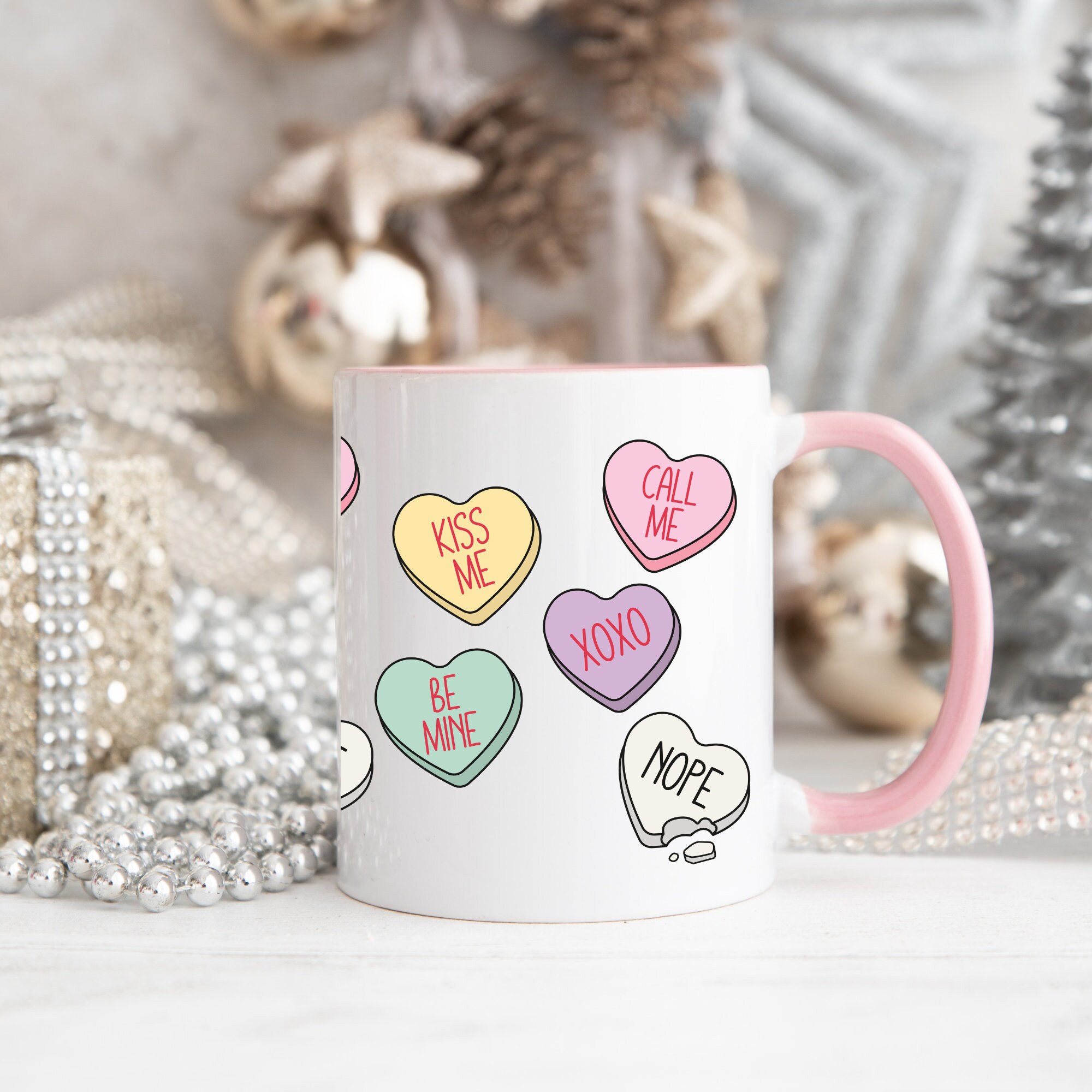 Conversation Hearts Mug, Valentines Day Mug, Heart Coffee Mug, Gift for ...