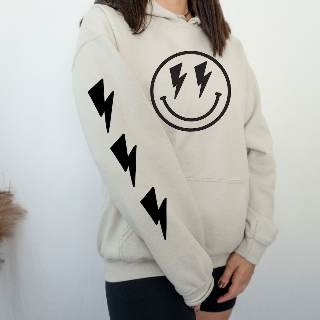 Lightening Bolt Smiley Hooded Sweatshirt, Smiley Face Shirt, Smiley ...