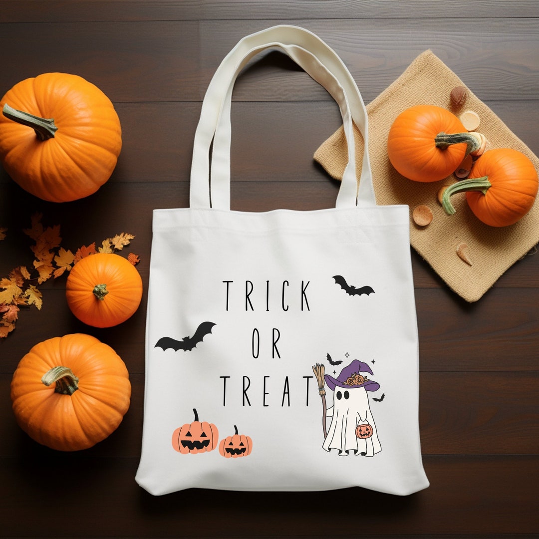 Trick or Treat Canvas Tote Bag, Halloween Treat Bag, Trick or Treat Bag ...