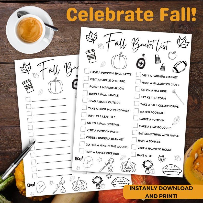 Fall Bucket List, Printable Fall Calendar, Fall Activities, Fall ...