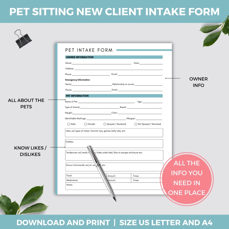 Pet Sitter Business Form, Pet Sitting Information Form, Dog Sitter New Client Form, Dog Walker ...