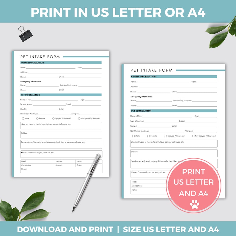 Pet Sitter Business Form, Pet Sitting Information Form, Dog Sitter New ...