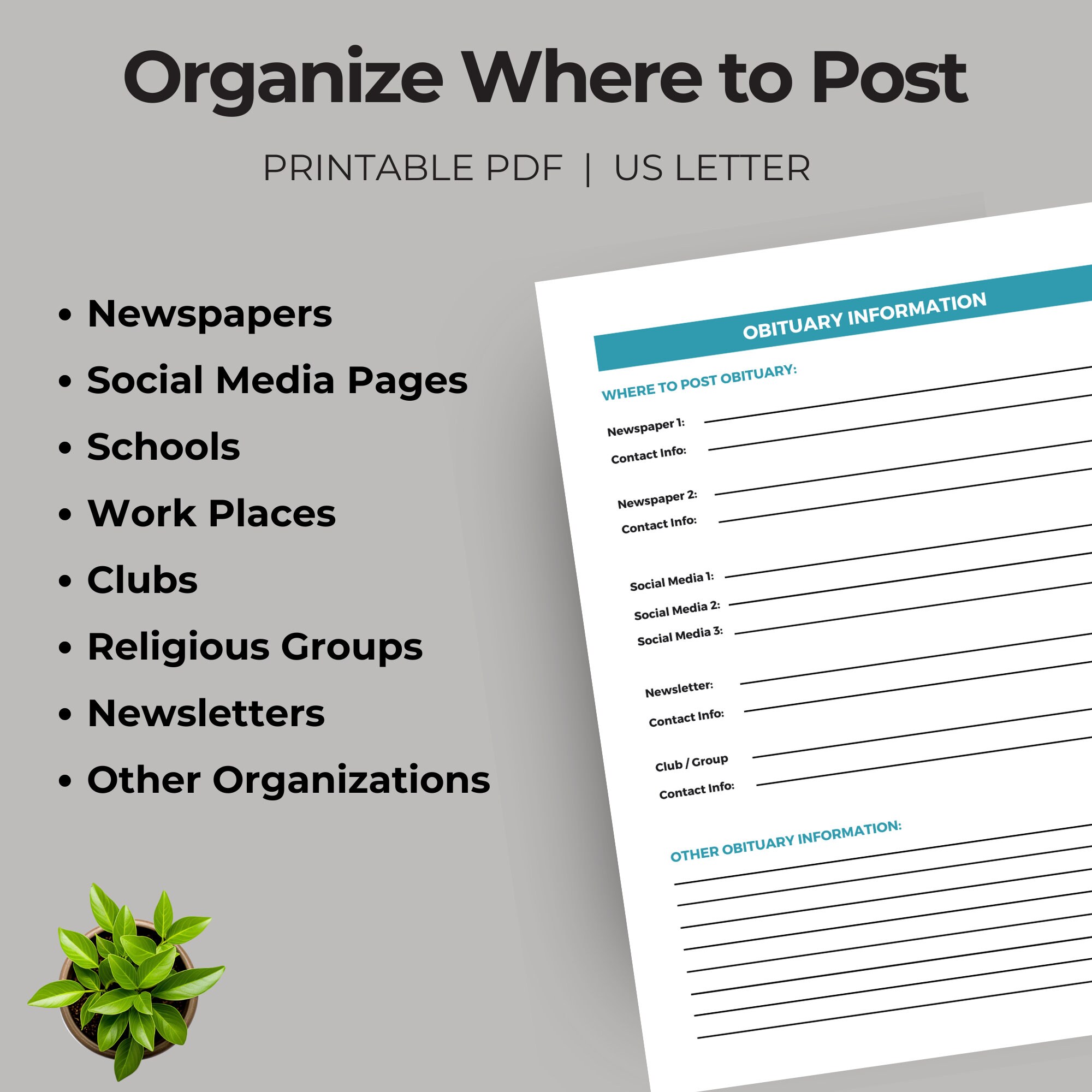 Obituary Planner, Obituary Template, Funeral Program, End of Life ...