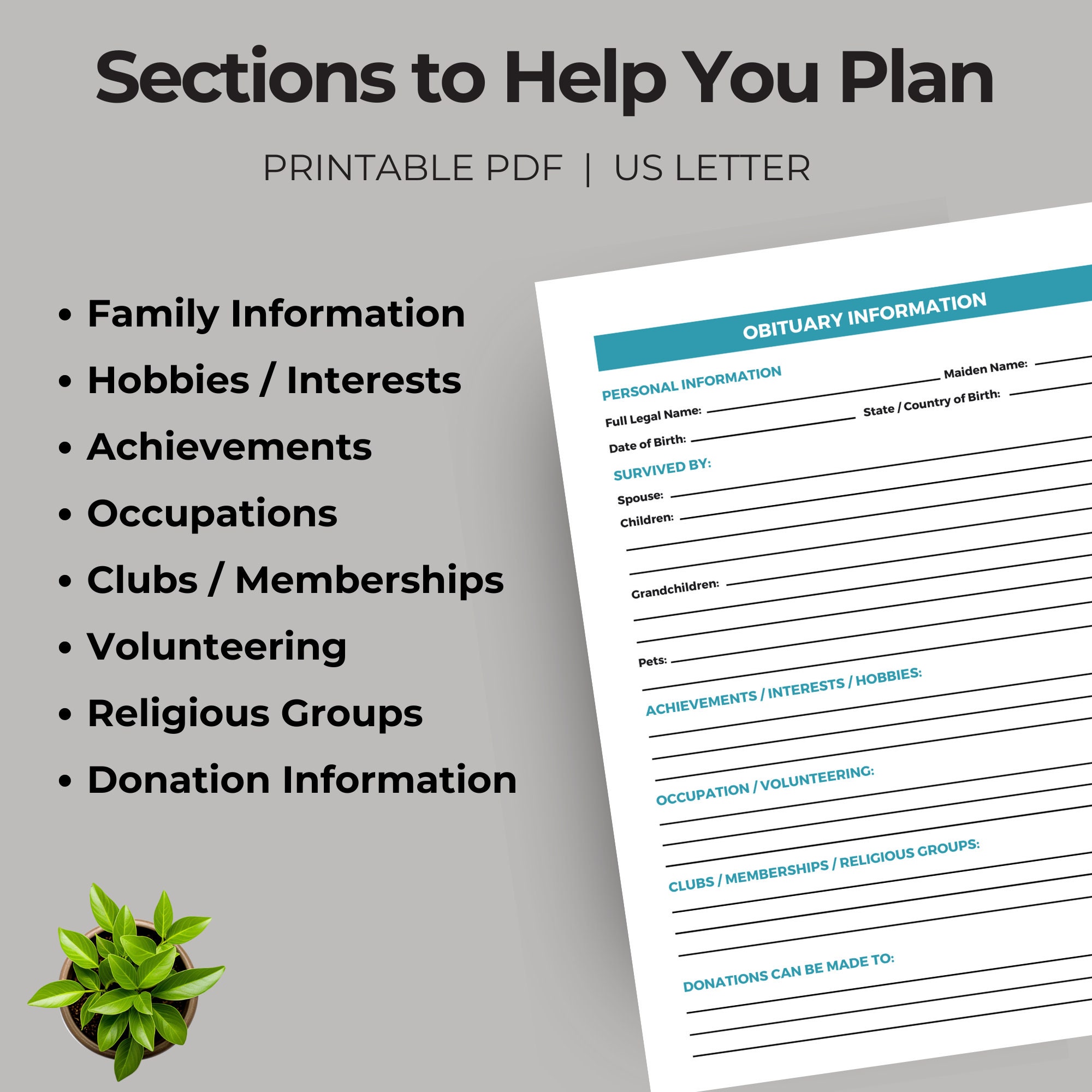 Obituary Planner, Obituary Template, Funeral Program, End of Life ...