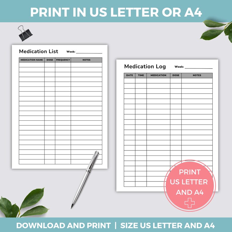 Medication Log Printable, Medication Tracker, Caregiver Medication Log ...