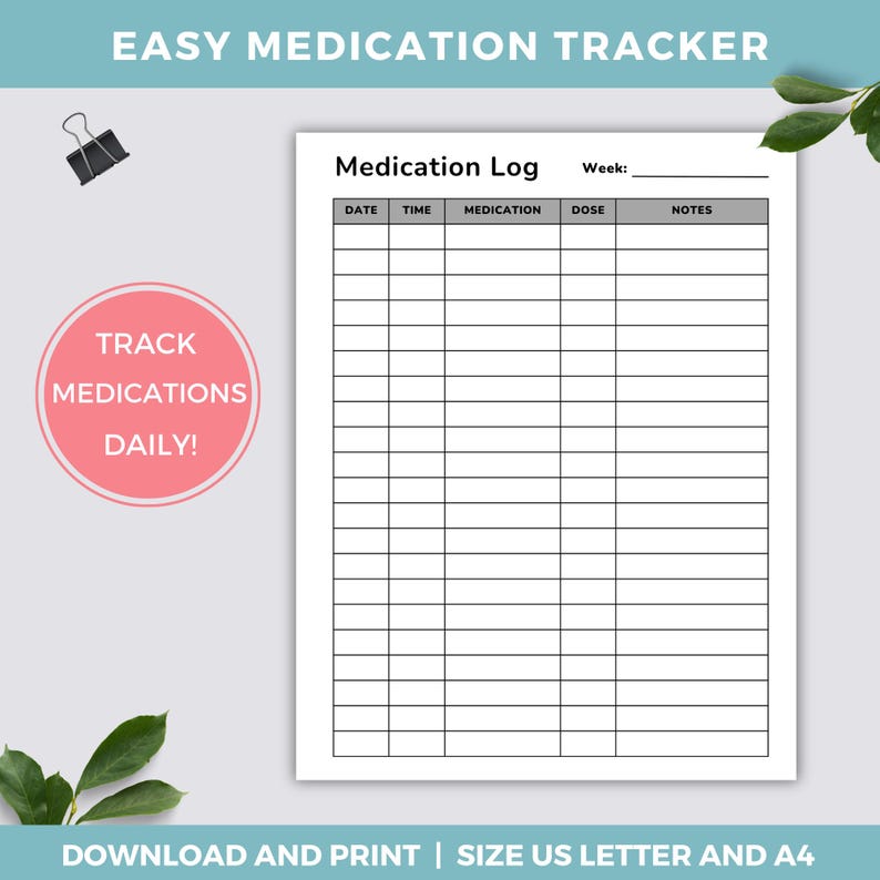 Medication Log Printable, Medication Tracker, Caregiver Medication Log ...