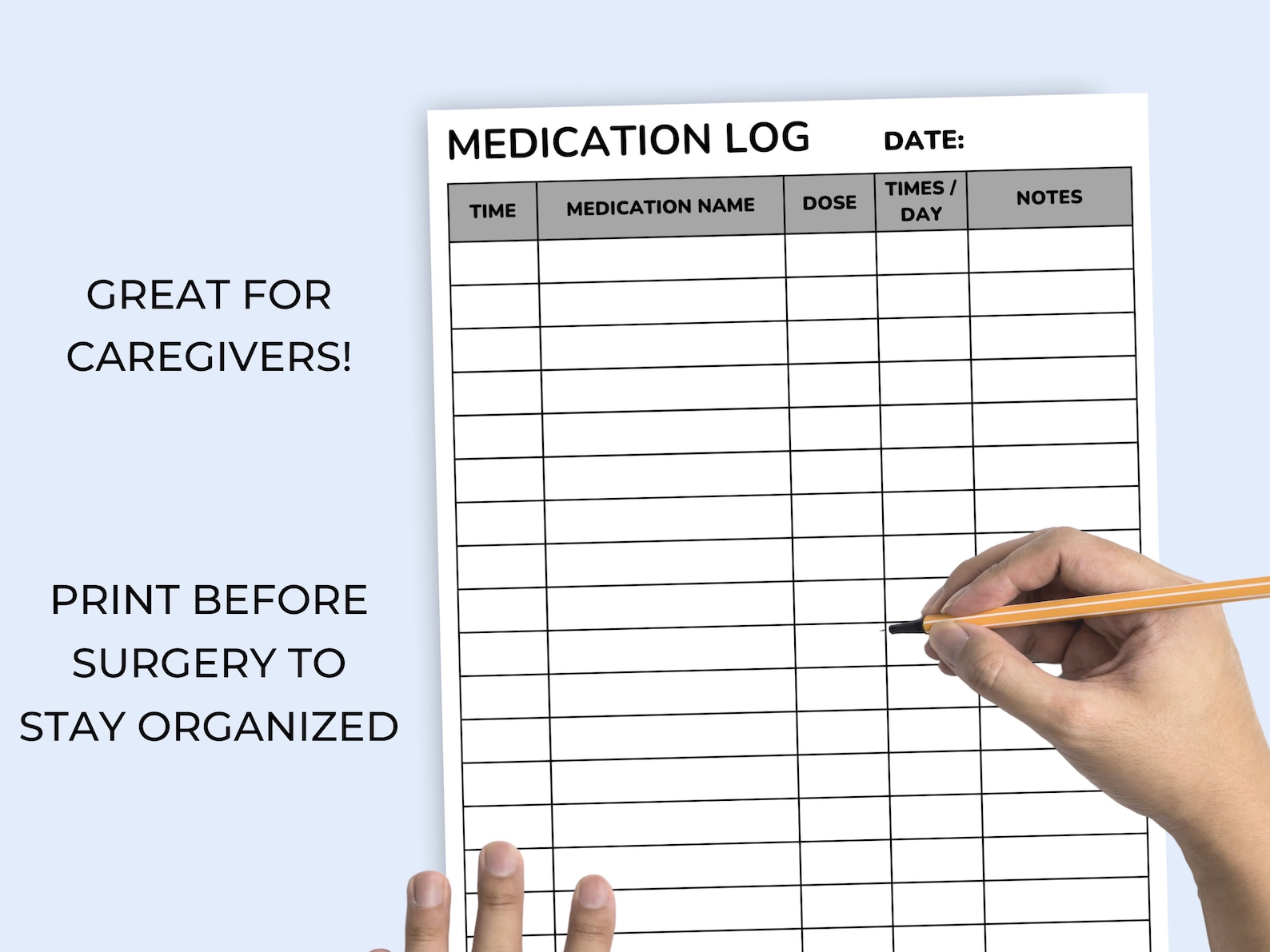 Easy Medication Log, Medication Tracker, Medication List Printable ...