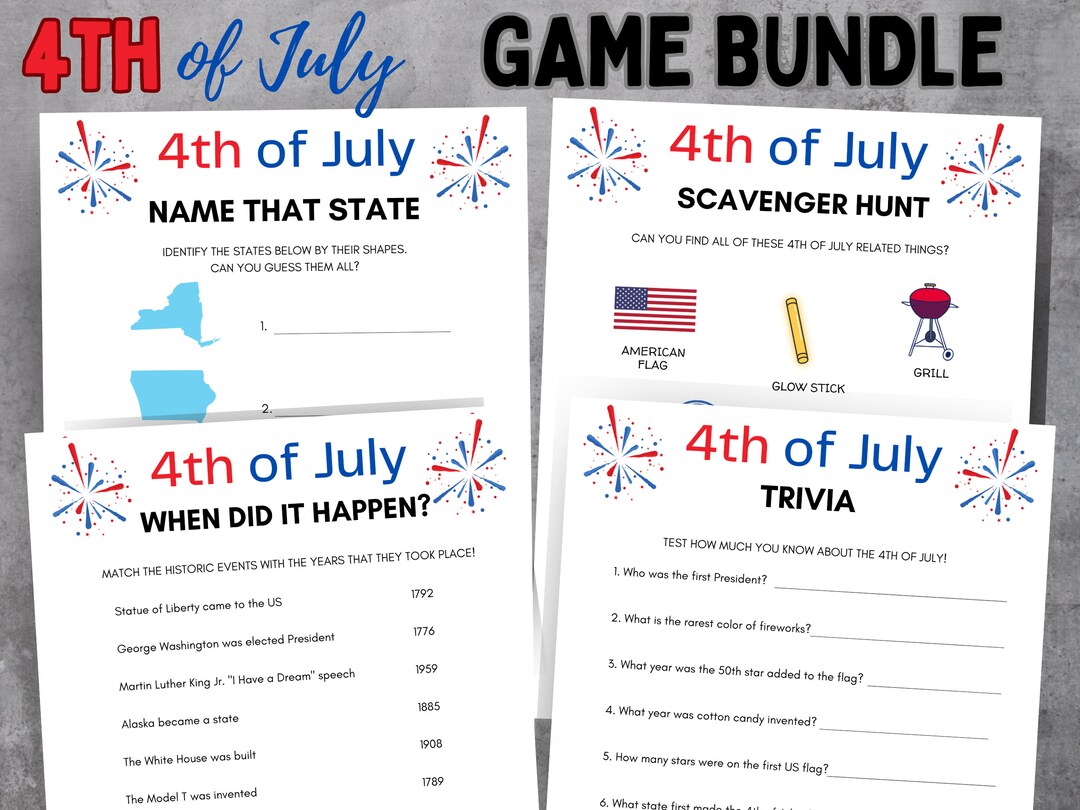 Fourth of July Printable Games | 4th of July Games Bundle | Fourth of ...