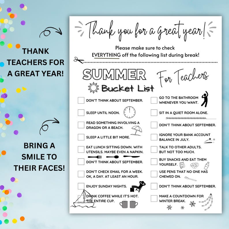 Teacher Appreciation Gift, End of Year Teacher Thank You, Summer Bucket ...
