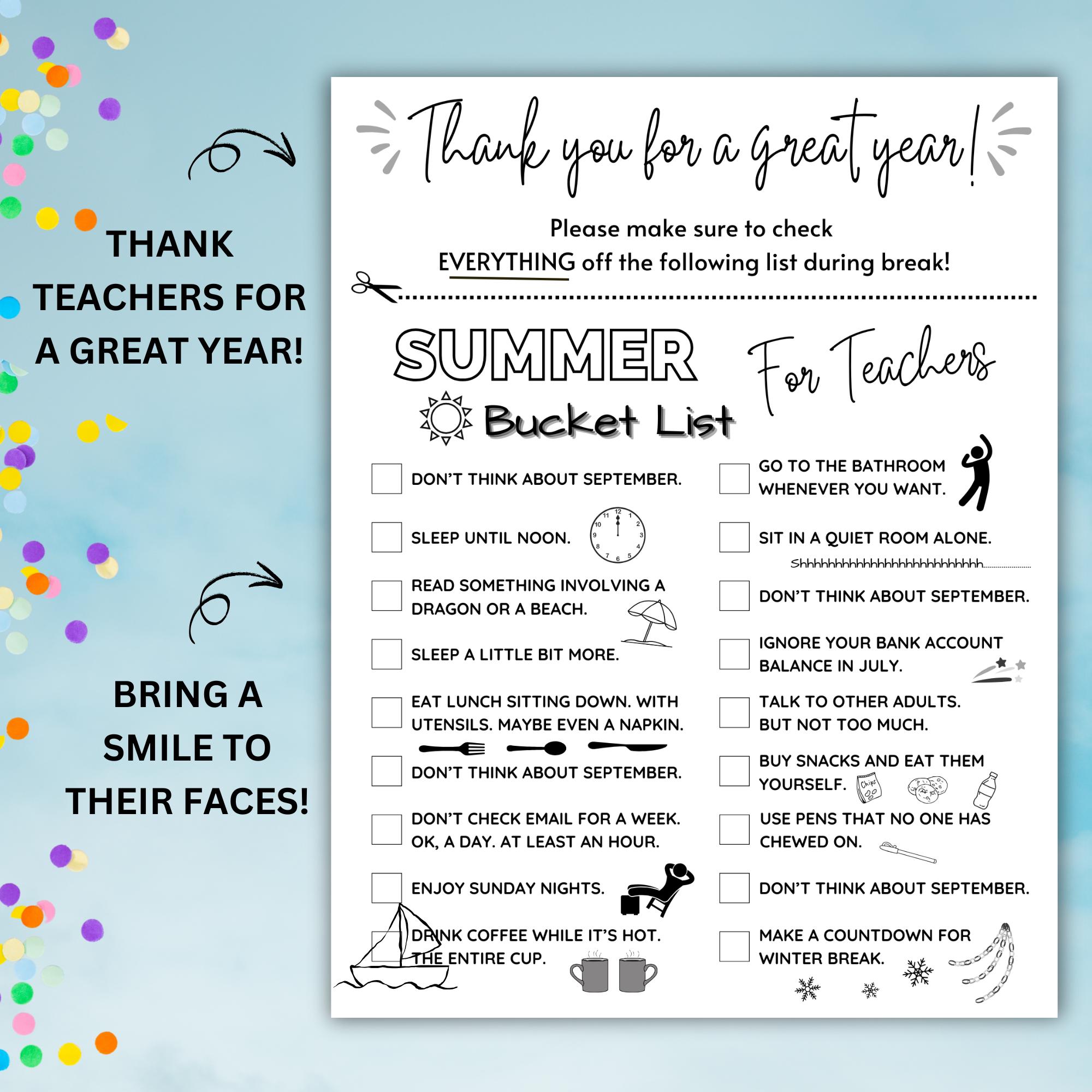 Teacher Appreciation Gift, End of Year Teacher Thank You, Summer Bucket ...