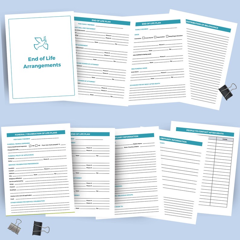 End of Life Planner Editable Printable PDF, Emergency Binder Fillable ...