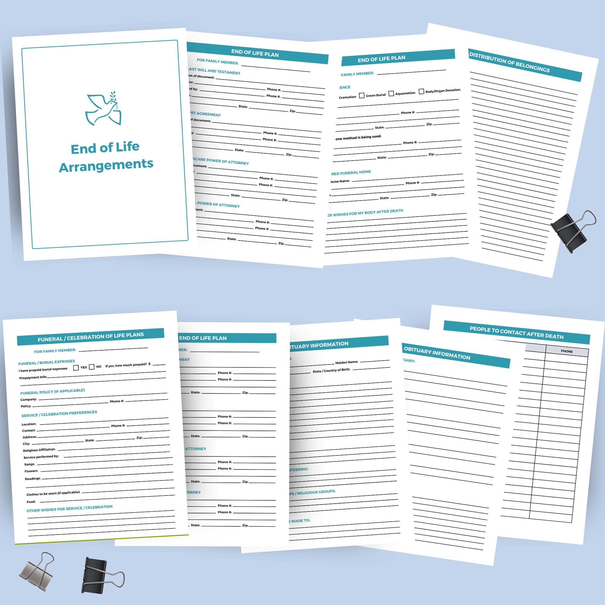 End of Life Planner Editable Printable PDF, Emergency Binder Fillable ...