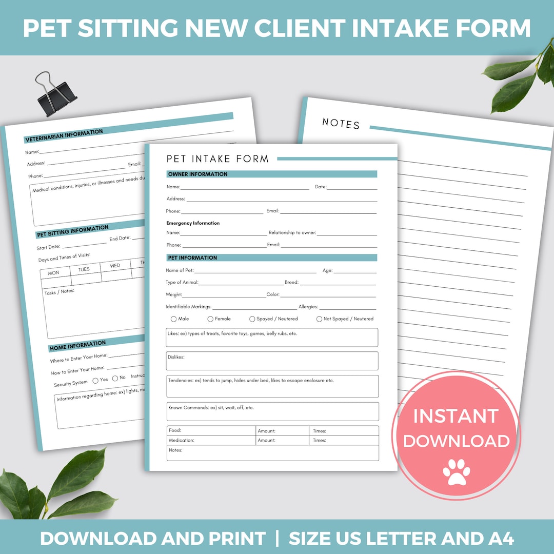 Pet Sitter Business Form, Pet Sitting Information Form, Dog Sitter New ...