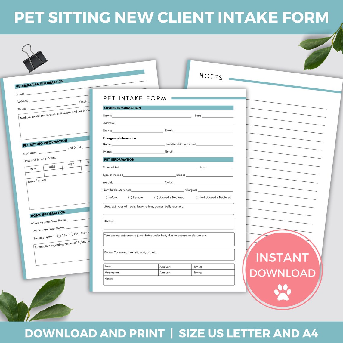 Pet Sitter Business Form, Pet Sitting Information Form, Dog Sitter New ...