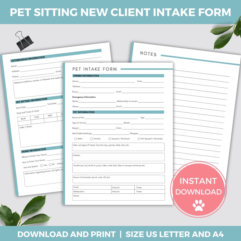 Pet Sitting Forms - Etsy
